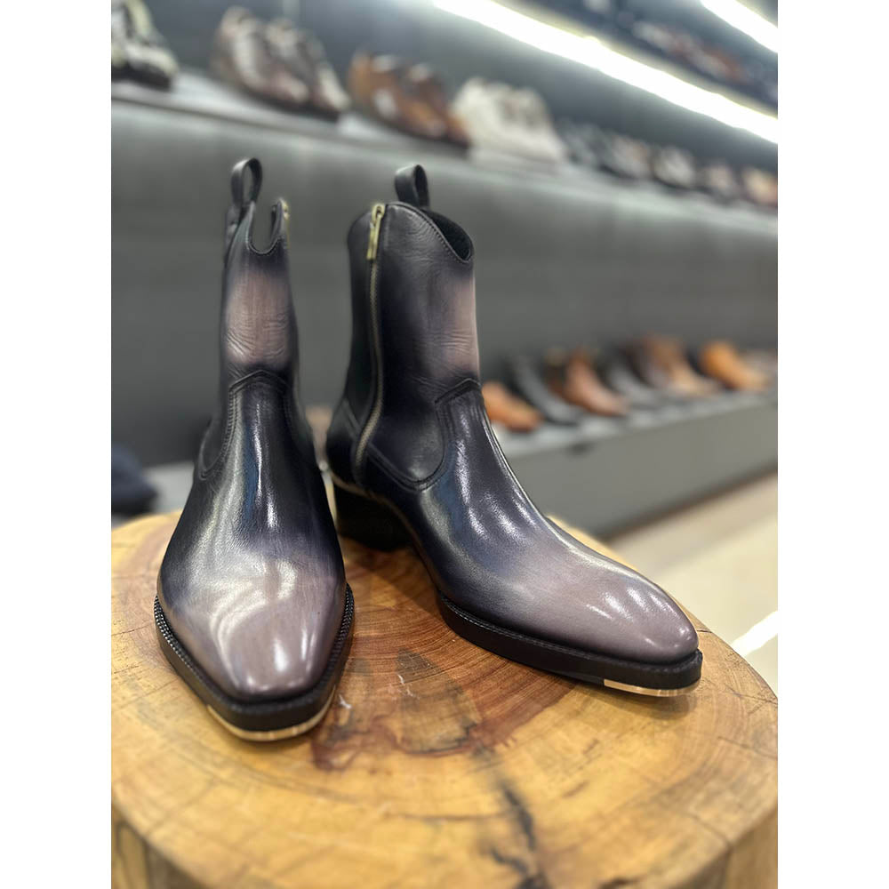 Grey Mirror Glossed Patina Zip Boot + Metal Toe – FELLMONGER