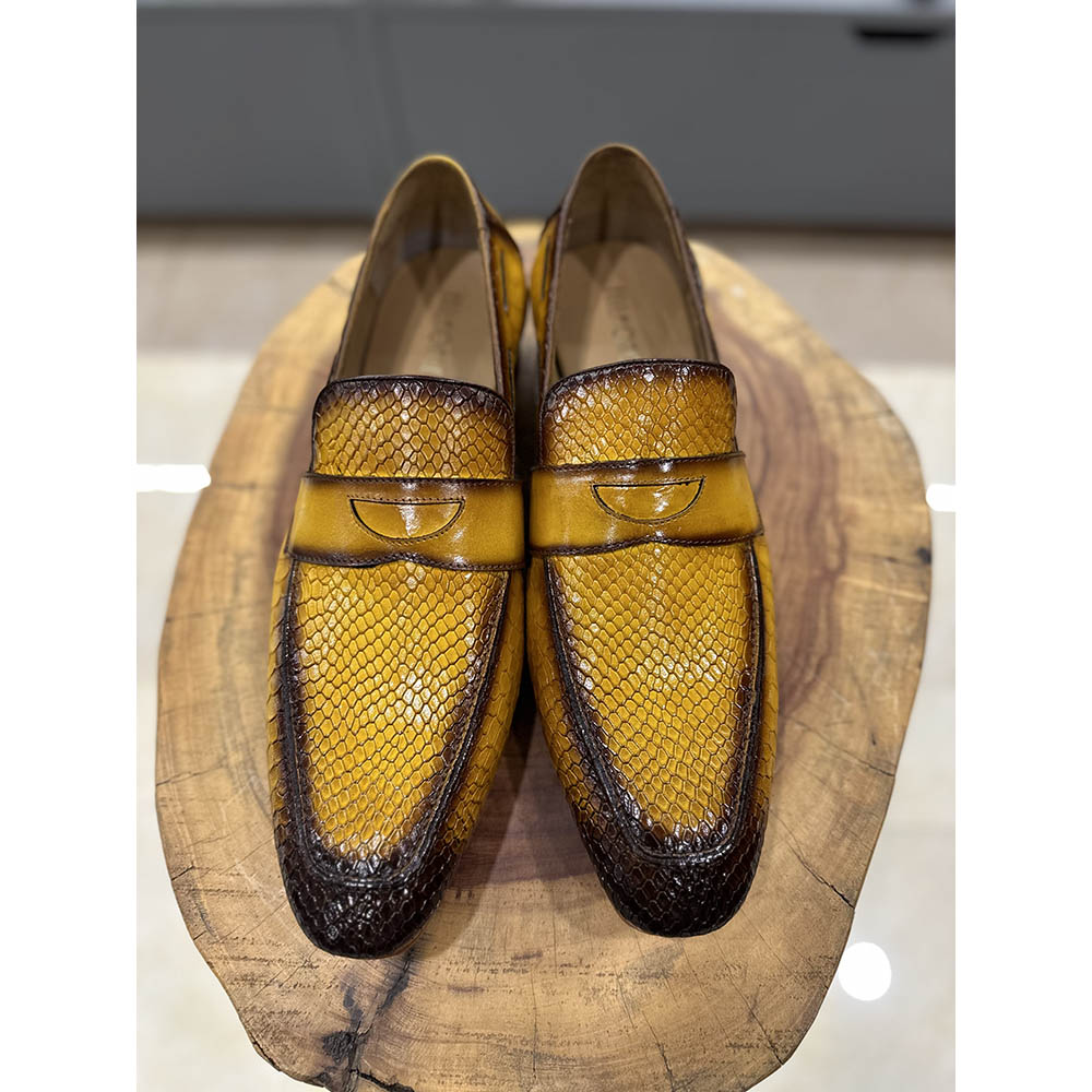 Yellow Mirror Glossed Patina Python Detail Penny Loafers – FELLMONGER
