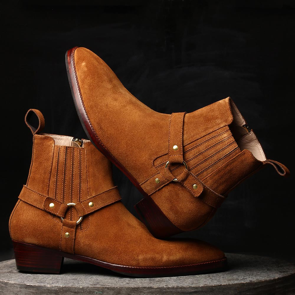 Tan Suede Harness Boots – FELLMONGER