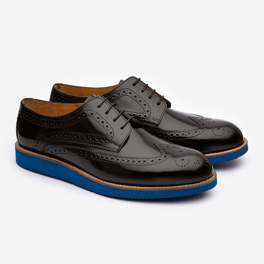 Black Wingtips with Blue Chunky sole – FELLMONGER
