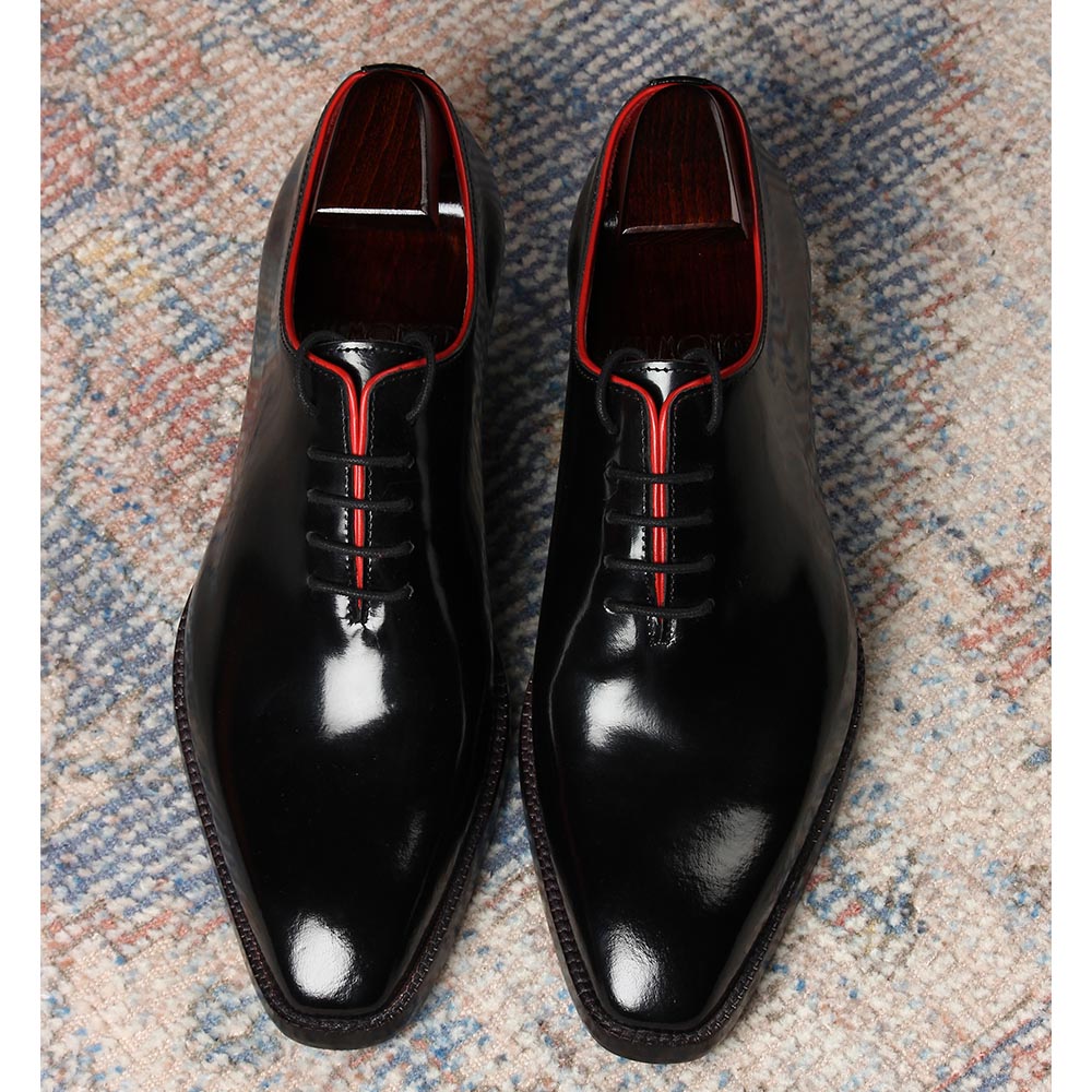 Black Calf Square Toe Wholecuts With Red Piping Detail – FELLMONGER