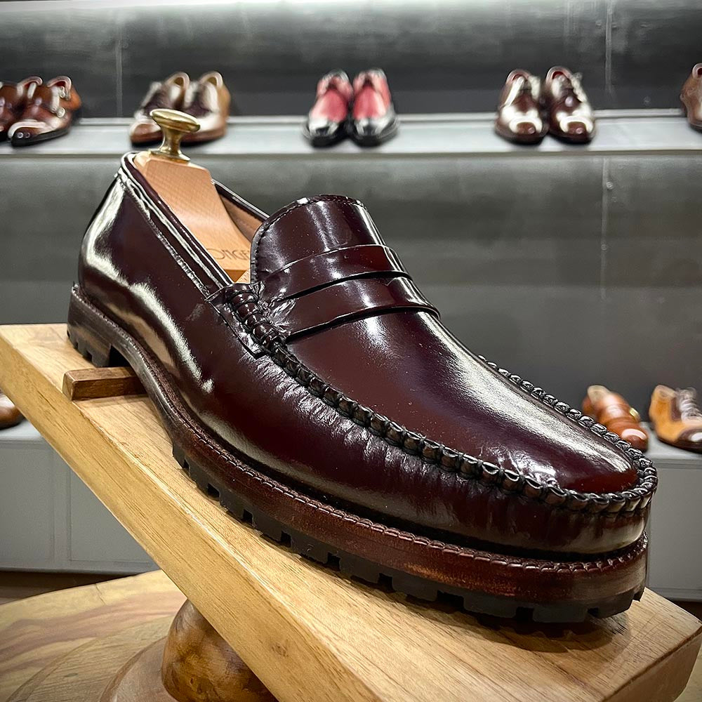 Burgundy Brushed Glossy Classic Moccasins – FELLMONGER