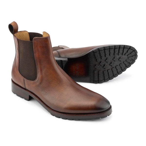 Borwn Glossed Vintage Chelsea Boots with Commando Sole – FELLMONGER
