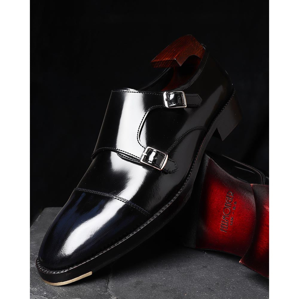 Black Brushed Double Monks with Blue Brushed Captoe + Metal Toe Plate ...
